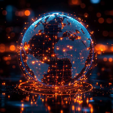 Global Digital Network With Lights Connecting Continents Stock Illustration Illustration Of