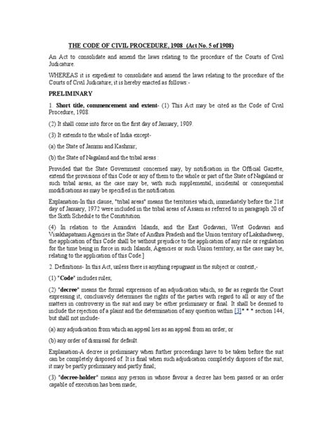 The Code Of Civil Procedure 1908 Act No 5 Of 1908 Pdf Decree Lawsuit