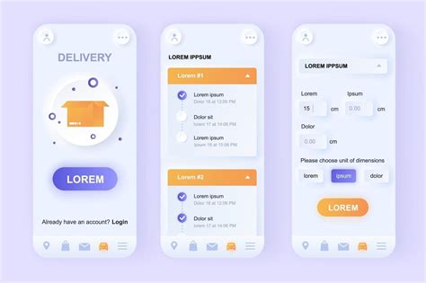 Delivery Service Unique Neomorphic Mobile App Design Kit 2301324 Vector