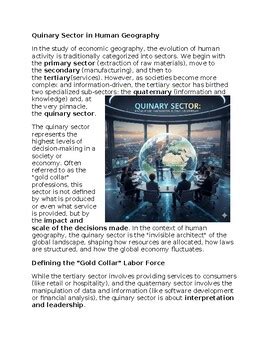 Quinary Sector In Human Geography Reading Passage And X 10 Questions