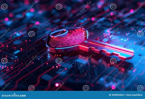 key with fingerprint on circuit board cyber security concept stock illustration illustration