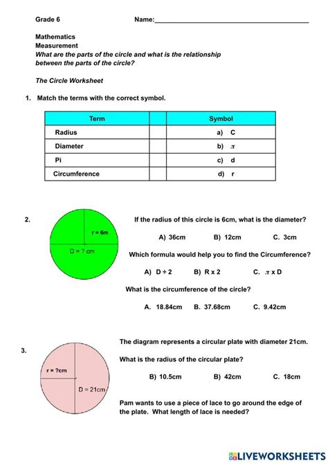 Finding Radius Diameter And Circumference Online Exercise For Live Worksheets