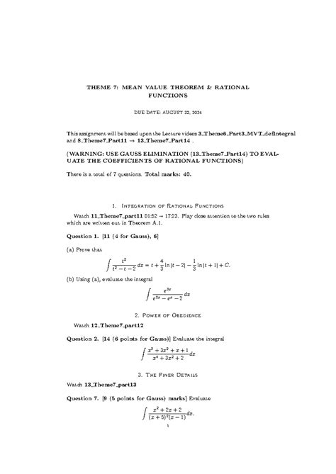 Ass14 Memo Merged Assignment 14 Memo Theme 7 Mean Value Theorem And Rational Functions Due