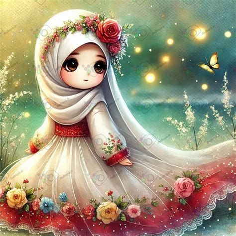 بک گراند کودکانه دختر کوچولوی ناز با حجاب با پیراهن گلدار و تاج گل کد 43698 ویژه عکس گراف عکس