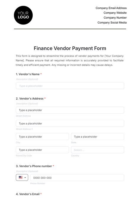 Free Finance Vendor Payment Form Template To Edit Online