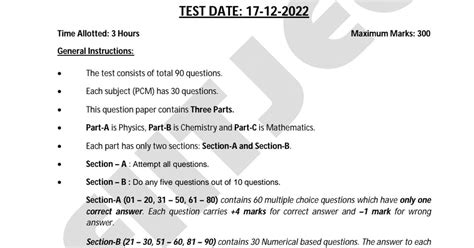 Fiitjee Aits Jee Mains Part Test 3 Dec 17 Qpaper And Key Rjeeneetards