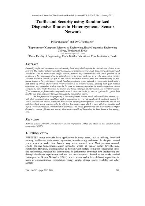 Pdf Traffic And Security Using Randomized Dispersive Routes In Heterogeneous Sensor Network