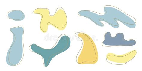 Set Of Organic Irregular Blob Shapes With Stroke Line Green Gray Random Deform Spot Fluid