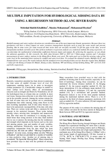 Pdf Multiple Imputation For Hydrological Missing Data By Using A