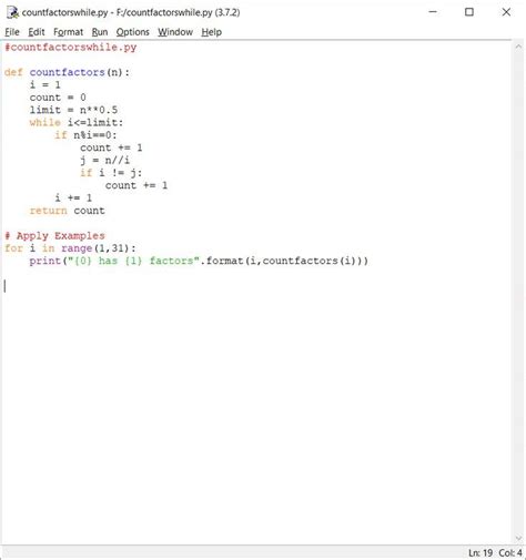 Python Code For Counting The Number Of Factors Of A Number Using While Loop