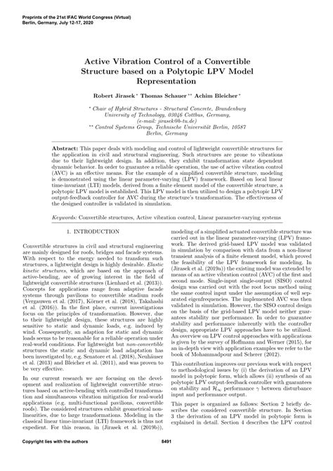 Pdf Active Vibration Control Of A Convertible Structure Based On A