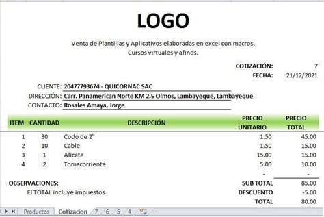 Formato De Cotización En Excel Ph