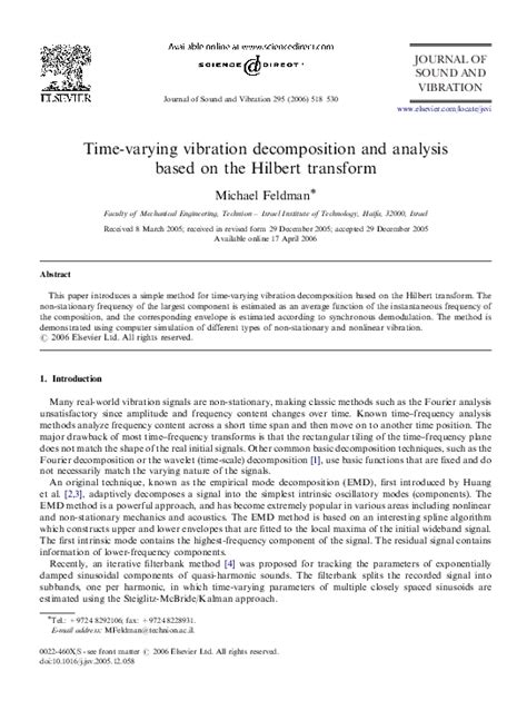 Pdf Time Varying Vibration Decomposition And Analysis Based On The Hilbert Transform