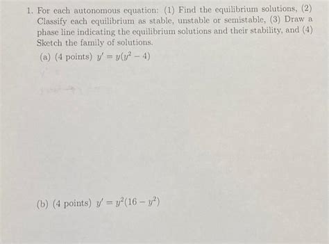 Solved 1 For Each Autonomous Equation 1 Find The