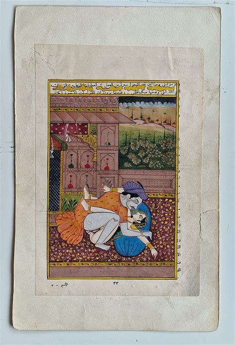 Vintage Original Indian Erotic Kamasutra Watercolor Painting Erotic Art