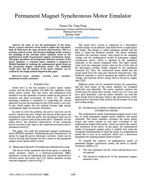 Permanent Magnet Synchronous Motor Emulator Pdf Electric Motor Power Electronics
