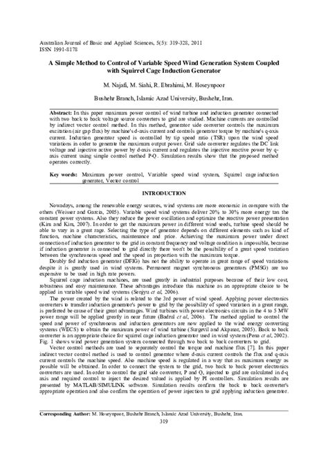 Pdf A Simple Method To Control Of Variable Speed Wind Generation System Coupled With Squirrel