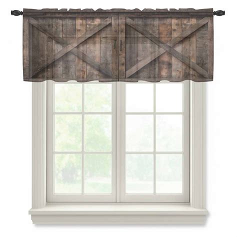 Farmhouse Sheer Valances For Windows Brown Country Style Barn Door