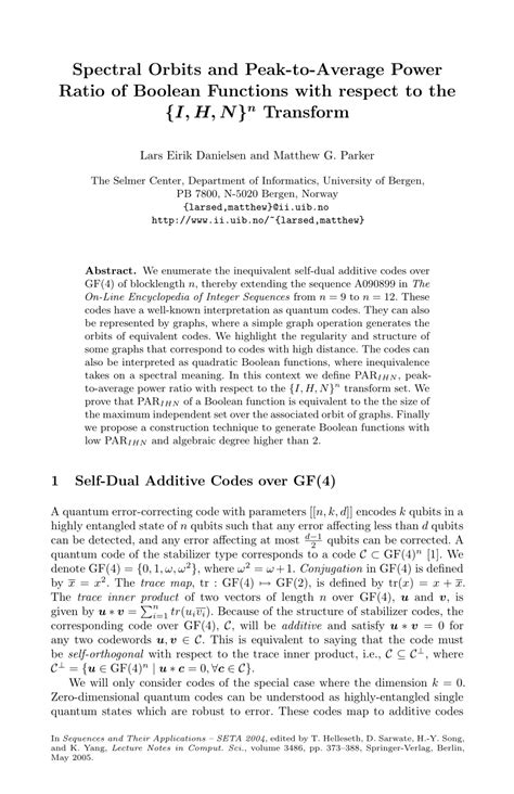 Pdf Spectral Orbits And Peak To Average Power Ratio Of Boolean