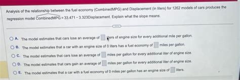 Solved Analysis Of The Relationship Between The Fuel Economy Chegg Com