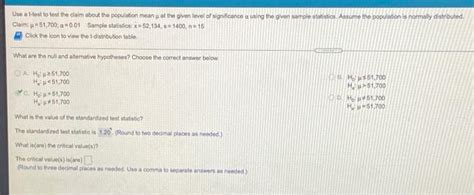 solved use a t test to test the daim about the population