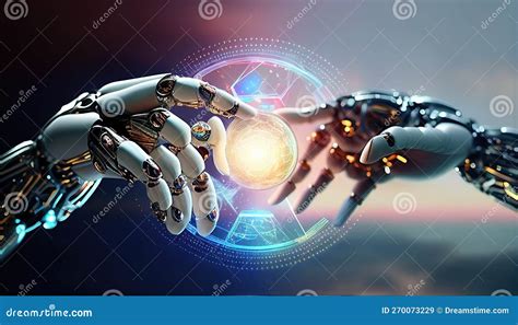 Ai Machine Learning Hands Of Robot And Human Touching Big Data Generative Ai Stock