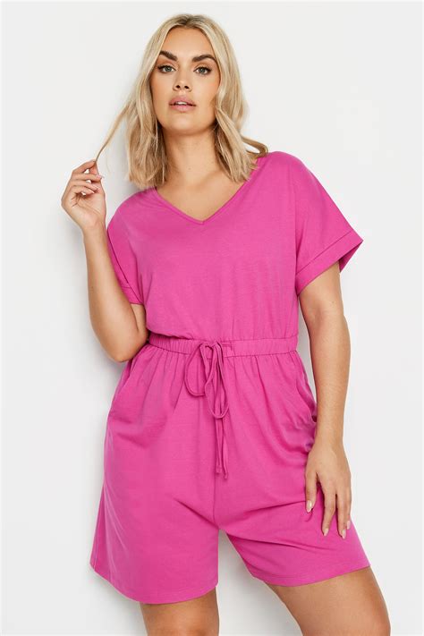Yours Plus Size Hot Pink Drawstring Playsuit Yours Clothing