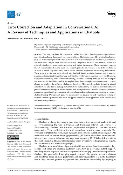 Pdf Error Correction And Adaptation In Conversational Ai A Review Of Techniques And