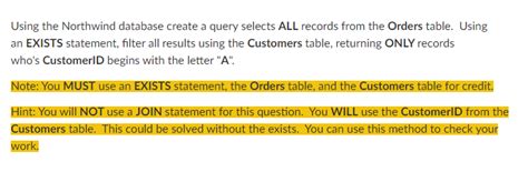 Solved Using The Northwind Database Create A Query Selects Chegg