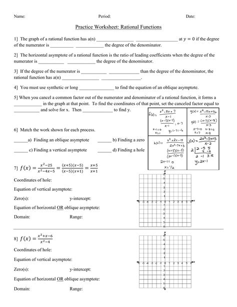 Graph Rational Functions Worksheets