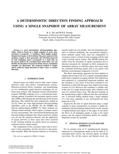 Pdf A Deterministic Direction Finding Approach Using A Single Snapshot Of Array Measurement