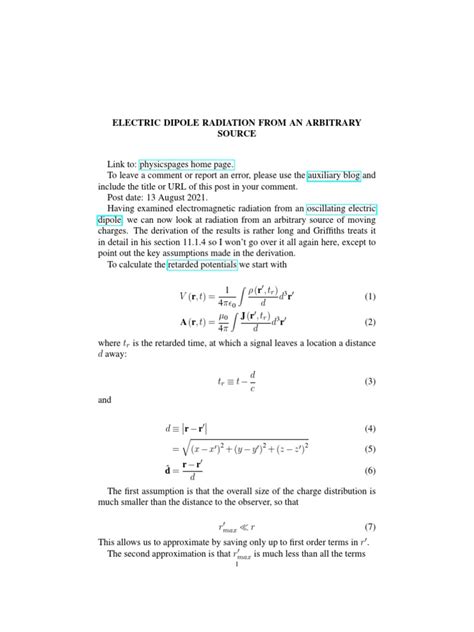 Electric Dipole Radiation From An Arbitrary Source Pdf Dipole