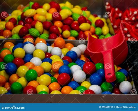 Close Up Shot Variety Of Colorful Candy Balls Of Various Flavor Stock