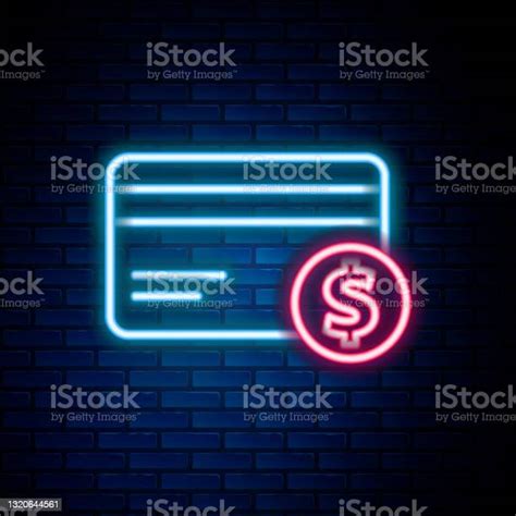 벽돌 벽 배경에 고립 된 빛나는 네온 라인 신용 카드와 달러 기호 아이콘 온라인 결제 현금 인출 재무 운영 다채로운 개요 개념 벡터 구매에 대한 스톡 벡터 아트 및 기타