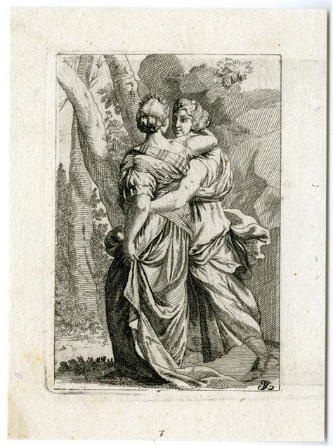 Rare Antique Master Print Couple Behind Classical Monogram Jk 17th C