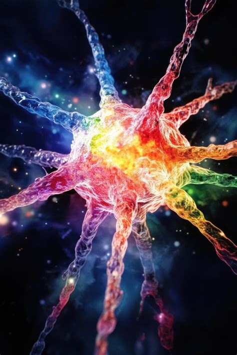 Vibrant Neural Network Illustration With Colorful Synapses And Glowing Neuron Stock Illustration