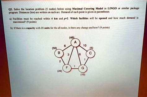 Q2 Solve The Location Problem 5 Nodes Below Using Maximal Covering Model In Lingo Or Similar