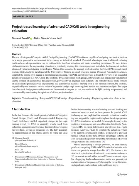 Project Based Learning Of Advanced Cadcae Tools In Pdf Pdf Computer