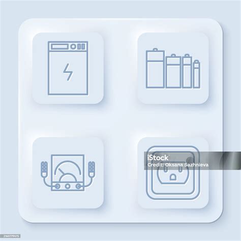미국의 전원 은행 배터리 암페어 미터 멀티미터 전압계 및 전기 콘센트를 설정합니다 흰색 사각형 버튼입니다 벡터 가득 찬에 대한 스톡 벡터 아트 및 기타 이미지 Istock
