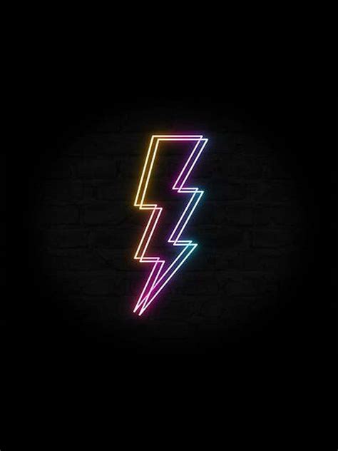 Download Neon Lightning Bolt On A Black Background Wallpaper