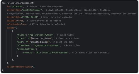 pip install full calendar component 📅 dash python plotly community