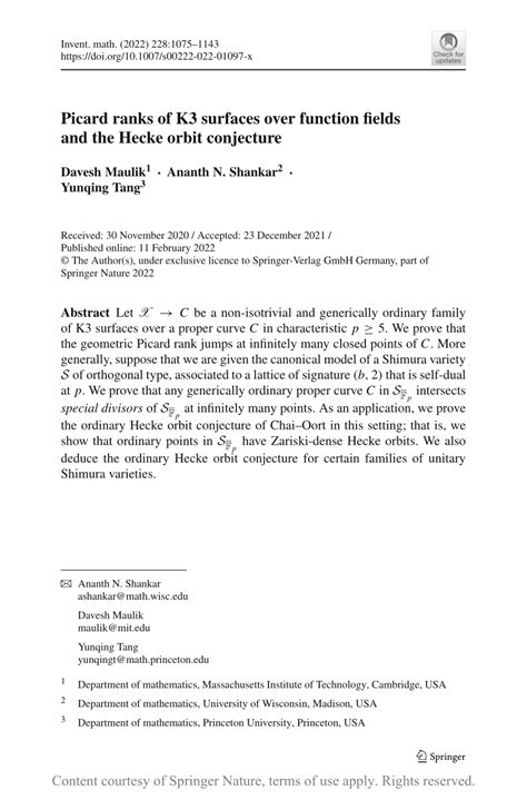 Picard Ranks Of K3 Surfaces Over Function Fields And The Hecke Orbit