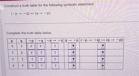 solved construct a truth table for the following symbolic