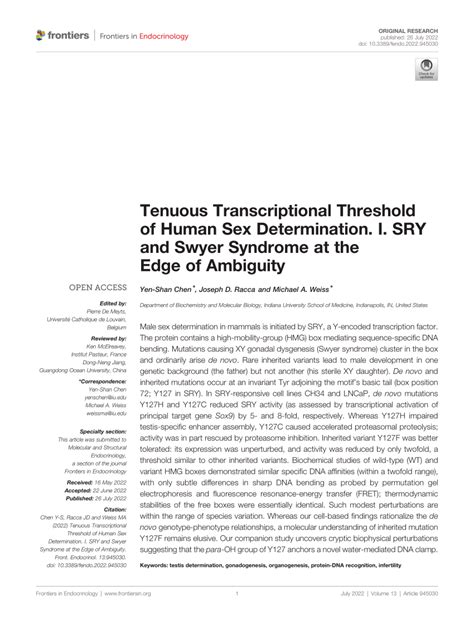 Pdf Tenuous Transcriptional Threshold Of Human Sex Determination I