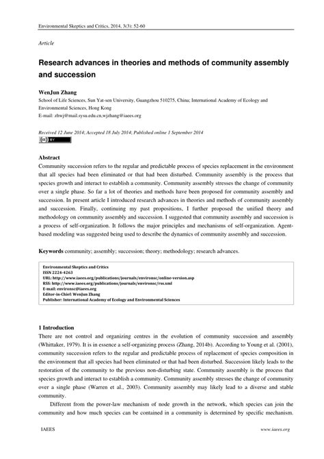 Pdf Research Advances In Theories And Methods Of Community Assembly And Succession