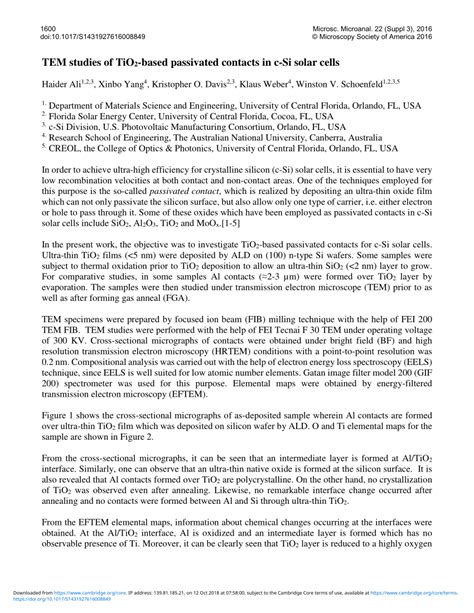 Pdf Tem Studies Of Tio2 Based Passivated Contacts In C Si Solar Cells