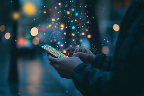 A Person With A Smartphone Colorful App Icons Floating Around In A Sleek Digital Artwork Style