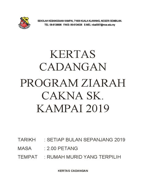 Kertas Kerja Program Ziarah Cakna 2019 Pdf