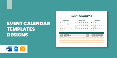 Annual Calendar Of Events Template