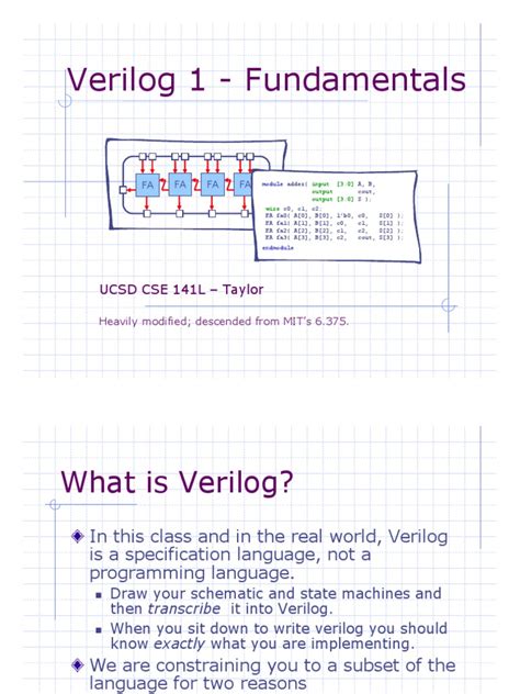 Verilog 1 Fundamentals Ucsd Cse 141l Taylor Download Free Pdf